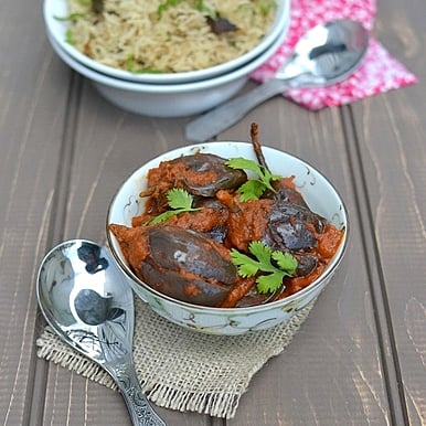 Shahi Baingan (Eggplant in Spicy tomato-almond sauce) Recipe | cookshideout